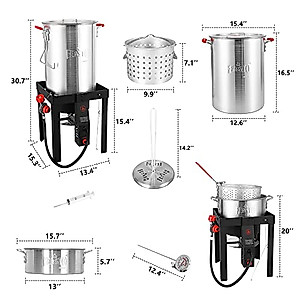 FEASTO 4 in 1 Turkey and Fish Fryer Set with 30 Qt & 10 Qt Aluminum Pots, Electronic ignition Outdoor Propane Gas Cooker with Adjustable 0-10 PSI Regulator, Non-Assembly Frame Stand