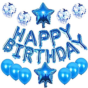 AOLOX Happy Birthday Banner Balloons Set Kids Party Decorations Kit (Blue)
