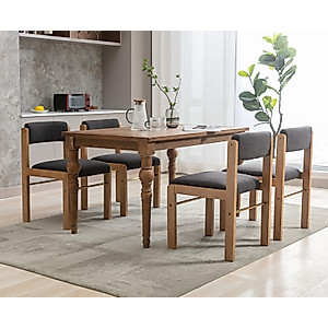 Shunzhi Mid Century Modern Dining Chairs Set of 2 Upholstered Linen Dining Room Chairs with Adjustable Back Wooden Farmhouse Side Chairs for Living Room/Dining Room,Charcoal Black