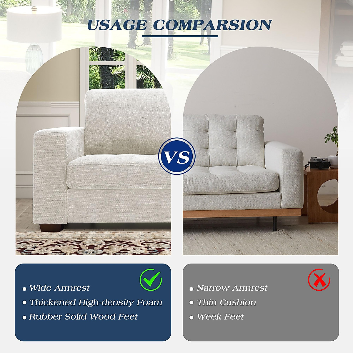 WorthFurni 89 Inch Sofa Couch, Modern 3 Seater Couch with Removable Covers and USB Ports, Large Chenille Comfy Sofa for Living Room, Oversized Loveseat Sofa for Apartment (Beige)