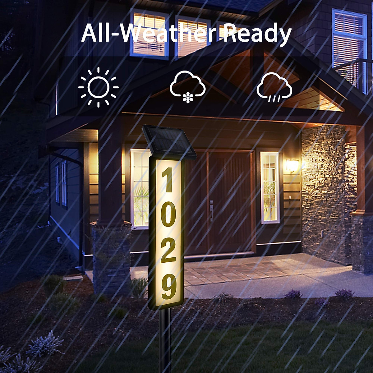 ATDAWN Solar Lighted House Address Numbers Sign, Solar Powered House Numbers Light, LED Illuminated Outdoor Address Plaque for Home Yard Garden House