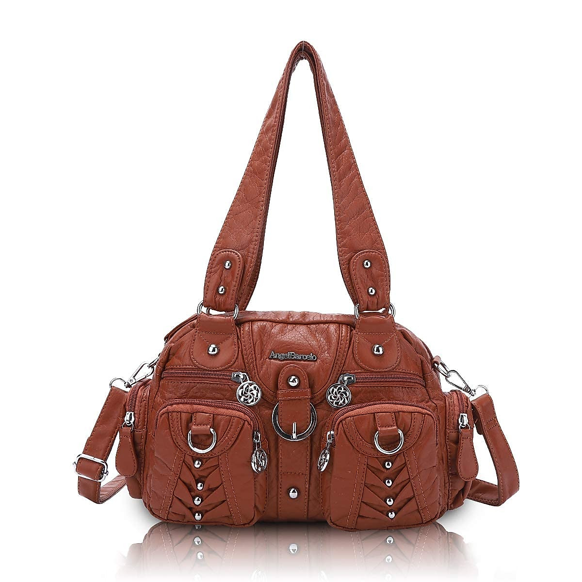 Angel Barcelo Purses and Handbags Women Tote Shoulder Bag Top Handle Satchel Hobo Bags Fashion Washed Leather Purse Brown