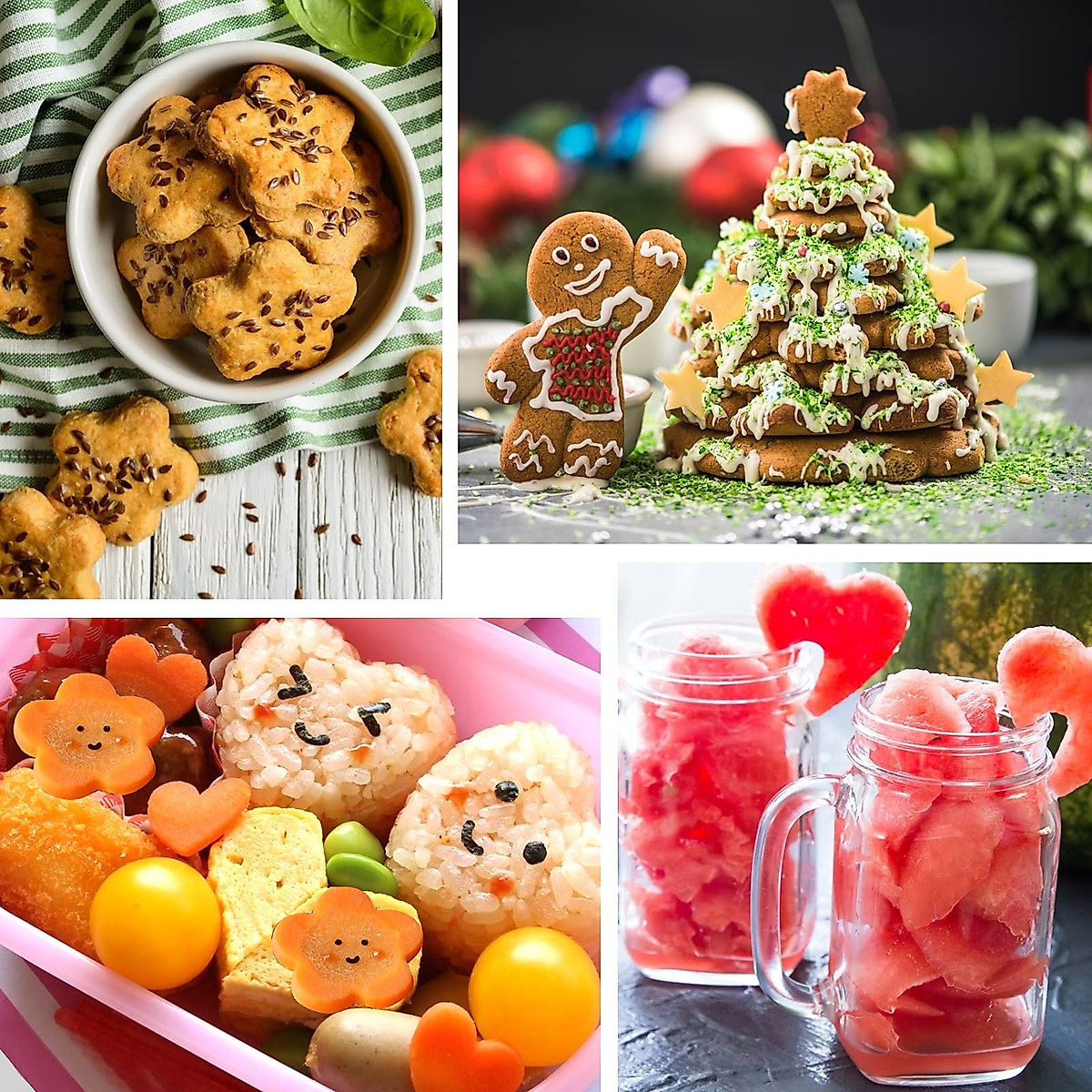 42Pcs Vegetable Fruit Cutter Shapes Sets, Coolrunner 12Pcs Vegetable Cutters and 30Pcs Animal Food Picks for Kids, Mini Cookie Cutters Sandwich Cutter with Rabbit Elephant Fruit Picks for Bento Box