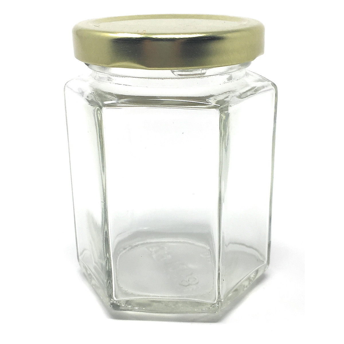 6 oz Hexagon Glass Jar with Gold Metal Lid by Richards Packaging 12-pack