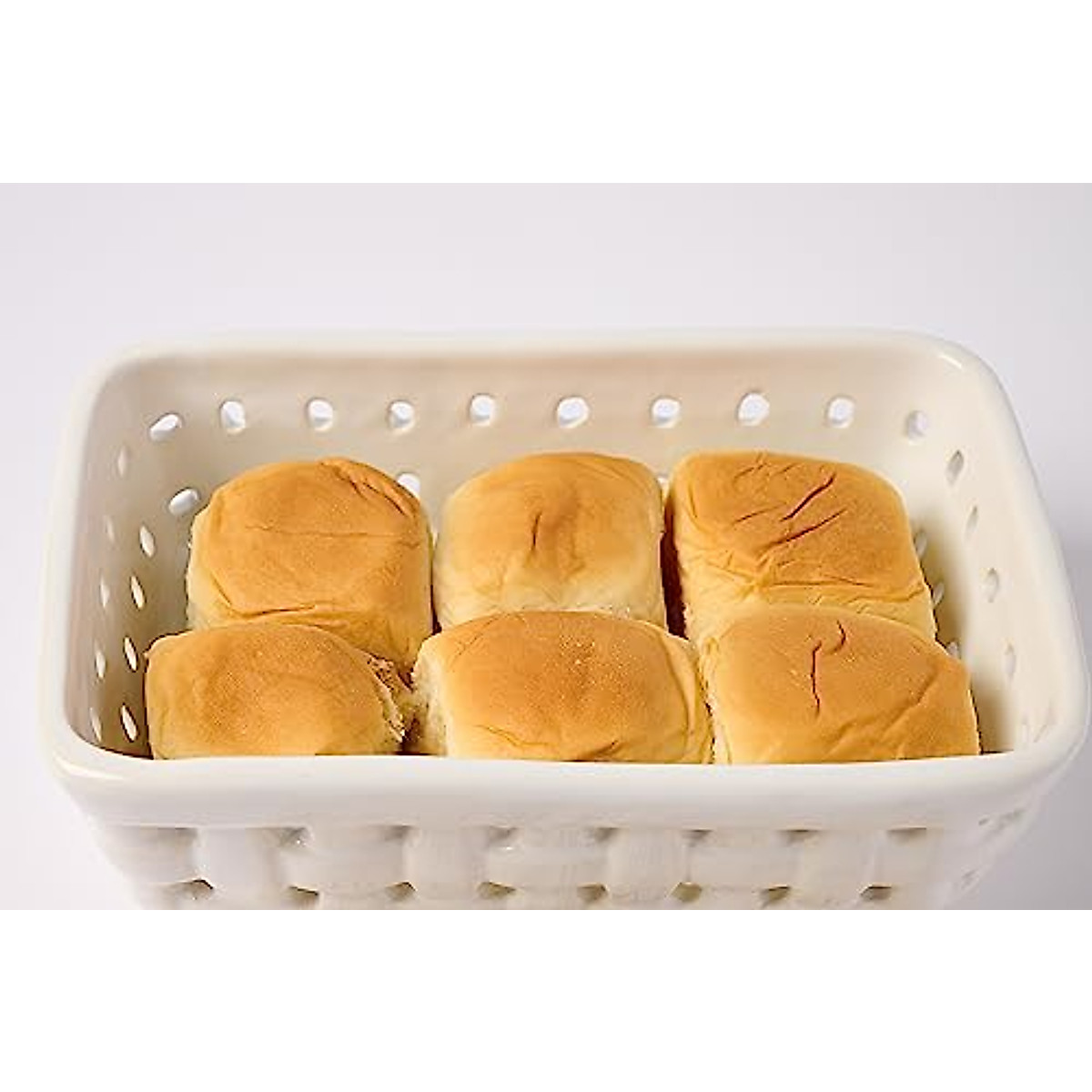 Mud Pie Ceramic Weave Serving Basket, White, basket 6" x 9" | towel 26" x 16 1/2"