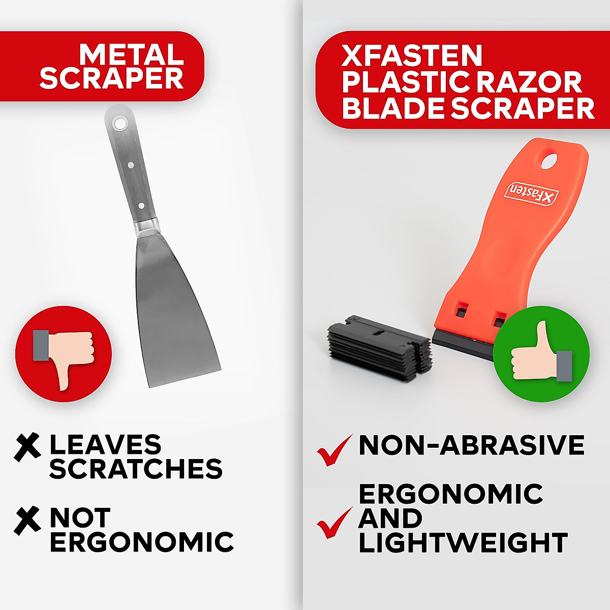 XFasten Plastic Razor Blade Scraper Tool 2PCS Sticker Scraper Tool with 100PCS Plastic Razor Blades, Plastic Scraper Tool for Glass, Plastic Scrapers Non Scratch for Decal Adhesive Sticker