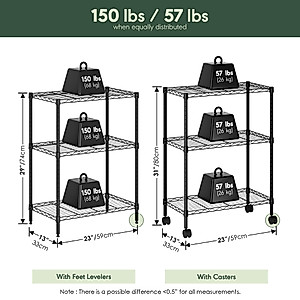 Furinno Wayar 3-Tier Metal Storage Shelf Rack Cart with Casters, 23 x 13 x 30, Black
