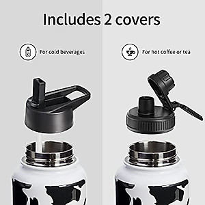 CLQFDT 32oz Cow Print Vacuum Insulated Stainless Steel Water Bottles with Straw & Spout Lids, Double Wall Sport Bottle, Sweat-Proof BPA Free, Canteen Metal Thermo Mug Hydro Cup Jug (Cow Print)
