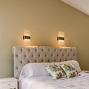 SKIVTGLAMP Frosted Acrylic Wall Sconce Plug-in Cord, No Drilling Wall Mounted Warm LED Lamp Rectangle Farmhouse Wall Hanging Lamp for Home Decor Gallery Customizable 2 Lights