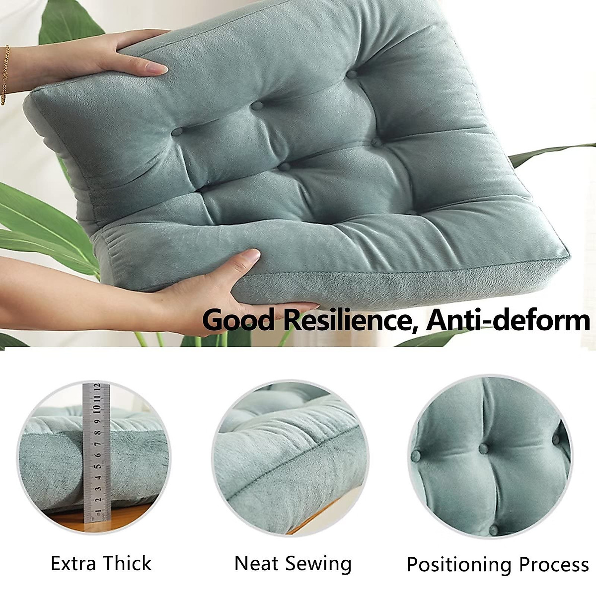 ZIBENE Dining Room Chair Cushions Set of 6 18x18, Chair Pads for Dining Chairs 6 Pack Natural Fiber, Velvet Dining Seat Cushions Washable, Indoor Outdoor Square Chair Seat Pads Extra Large Grey