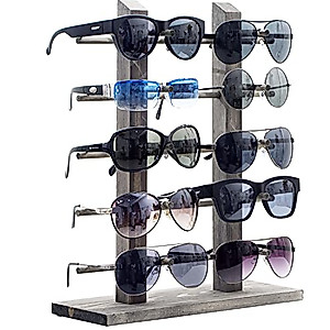MyGift Sunglasses Display Stand, Vintage Gray Wood Tabletop Eyeglass Storage Rack, Holds up to 10 Pairs of Eyewear