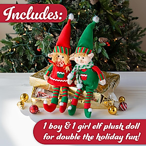 Elf Plush Christmas Stuffed Dolls, Set of 2 - 12" Boy and Girl Elves Holiday Cute Plush Shelf Toys - Fun Kids Buddy Figurine Decorations, Christmas Winter Holiday Party Festive Decor and Gift Exchange