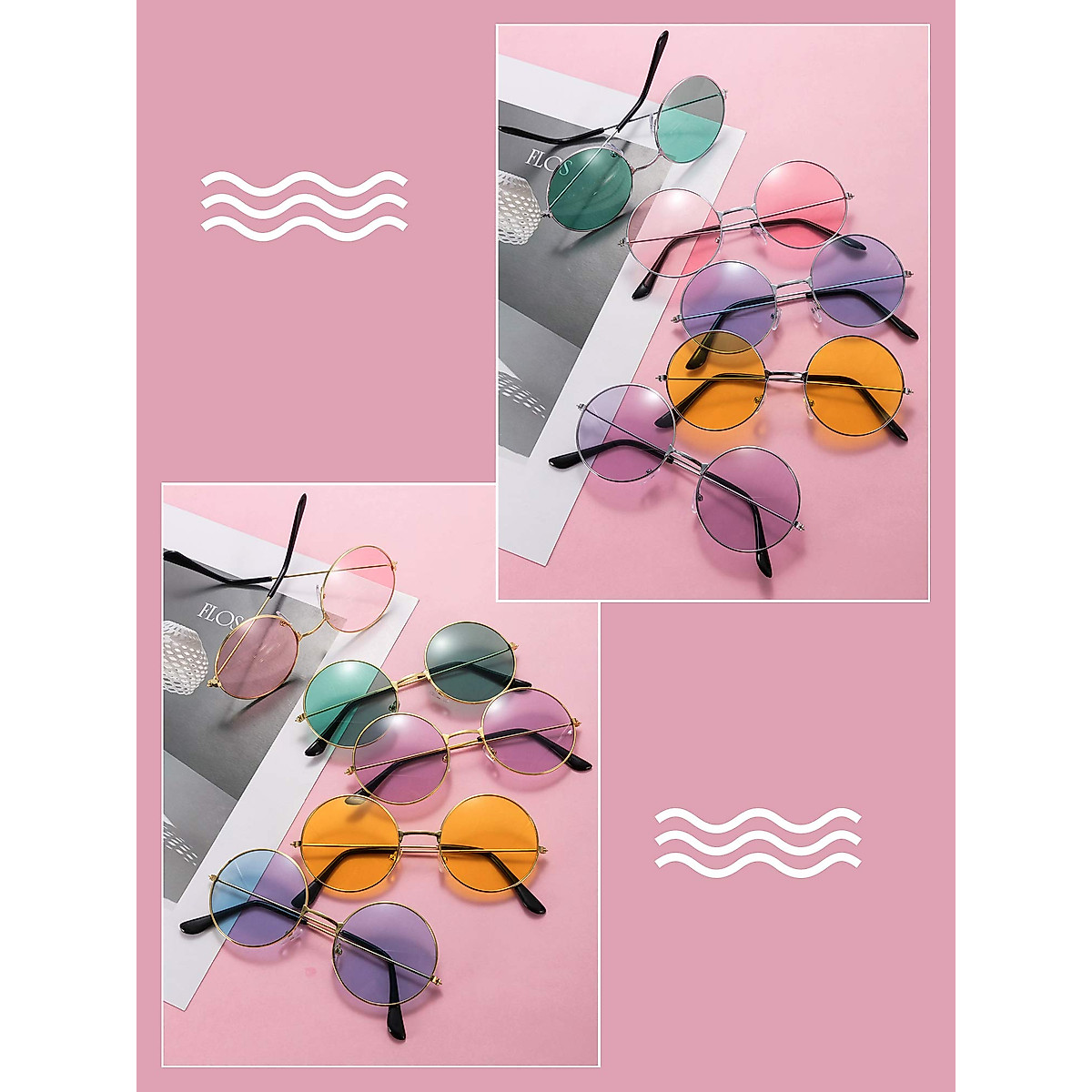 Blulu 20 Pairs Round Hippies Sunglasses John 60's Style Circle Colored Glasses