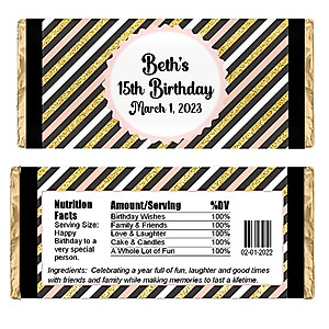 Personalized Candy Wrappers for Chocolate, Birthday Party Favors, Pack of 20 Custom Hershey Bar Labels