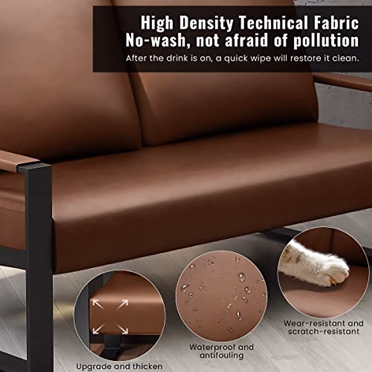 AWQM Faux Leather Couch, Mid-Century Loveseat Sofa,Upholstered Faux Leather Loveseat,Small Loveseat for Small Spaces,Small Couch for Bedroom,Office,Living Room,2-Seat Sofa,Borwn