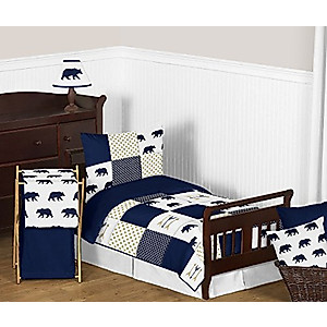 Sweet Jojo Designs Navy Blue and White Woodland Organizer Storage Bins for Big Bear Collection - Set of 2