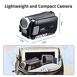 ORDRO 4K Camcorder Video Camera IR Night Vision Vlogging Camera Recorder Full HD 1080P 60FPS 3.0 Inch IPS Touch Screen YouTube Vlogging Camcorder for Beginners with 2 Batteries