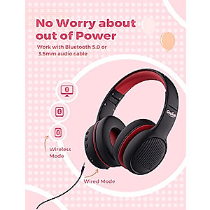 gorsun Premium Kids Headphones with 85/94dB Volume Limited, Wireless Headphones for Kids for School, Kids Bluetooth Headphones Over Ear with Built-in Microphone, Wired/Wireless, Adjustable (Red)