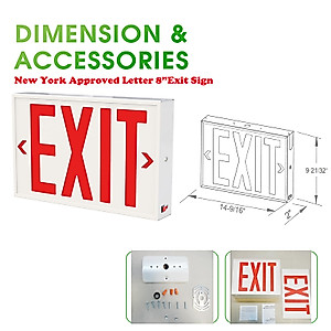 Garrini New York Approved Steel Letter 8" Exit Sign Emergency Light, Steel Housing with Backup Battery,120-277V， Single and Double Faces,Fire Resistant UL Certified NYC-200
