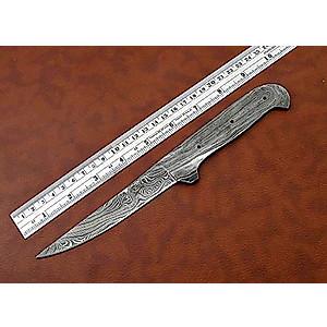 Damascus steel straight back blank blade 9.5 inches long hand forged skinning knife with 3 Pin hole, 5 inches cutting edge, 4.5" scale space, knife making supplies