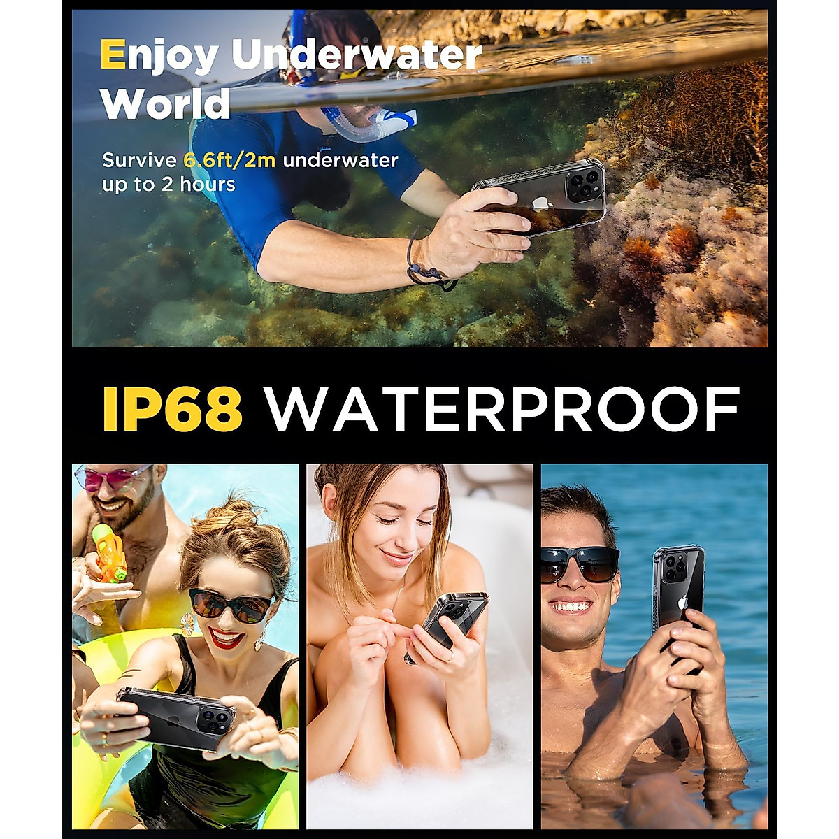 Humixx for iPhone 15 Pro Max Case Clear Waterproof Phone Case, Built-in Lens & Screen Protector, [Full-Body Shockproof] [IP68 Underwater] Dustproof Snowproof Protective Case, Clear