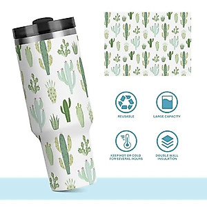 Cactus Green Succulents Plants Insulated Tumblers 30 oz Water Bottle Stainless Steel Tumbler Cups with Handle and Straw BPA-Free Travel Coffee Mug for Camping Office