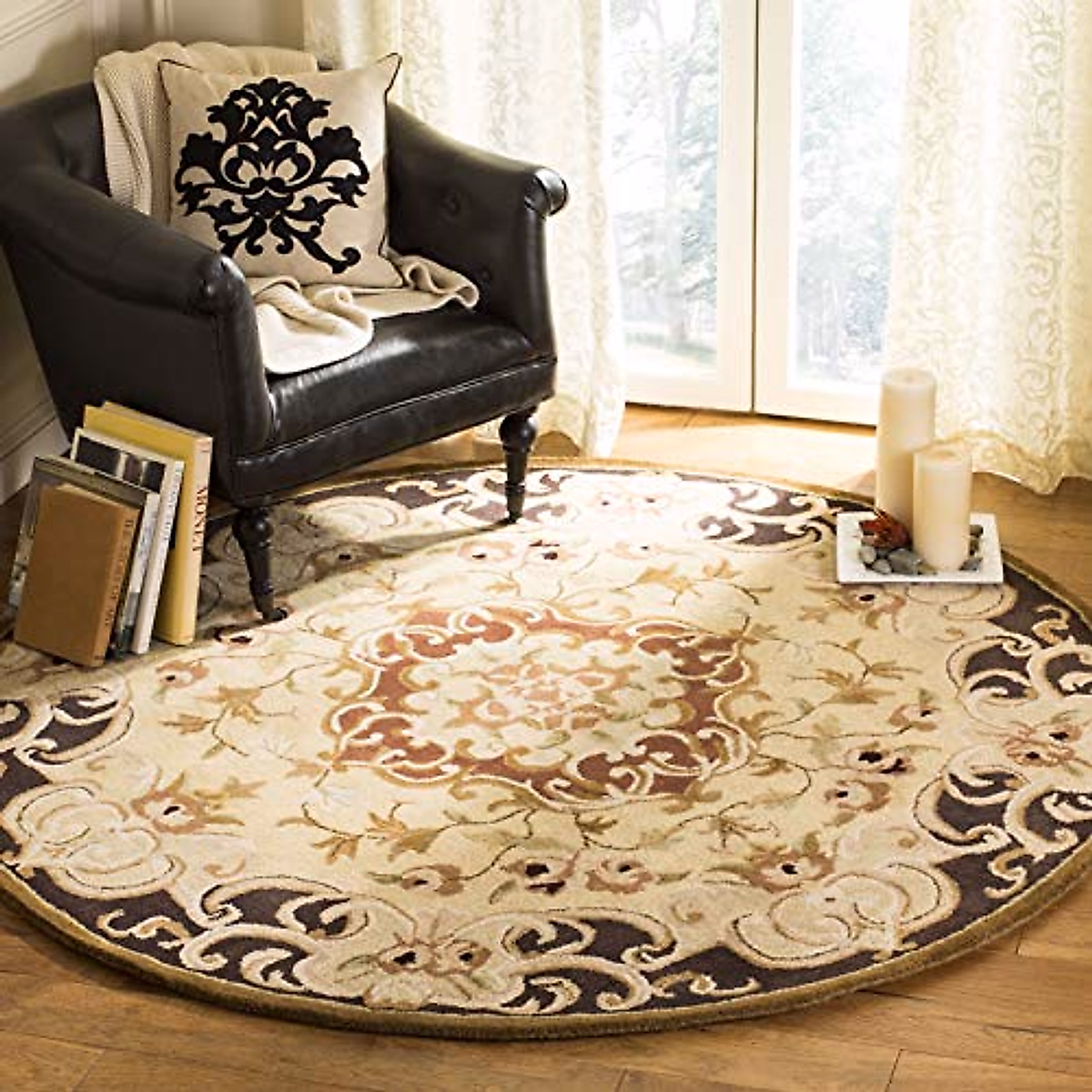 SAFAVIEH Classic Collection 6' Round Gold / Cola CL234B Handmade Traditional Oriental Premium Wool Area Rug