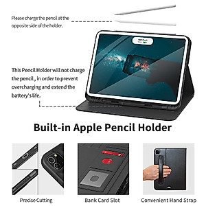 CAVOKAS for New iPad Pro 11 Inch Case 2021 3rd Generation, 2nd Gen 2020 Leather Case with Apple Pencil Holder - Auto Wake/Sleep, Durable & Removable Magnetic Protective Cover, Black