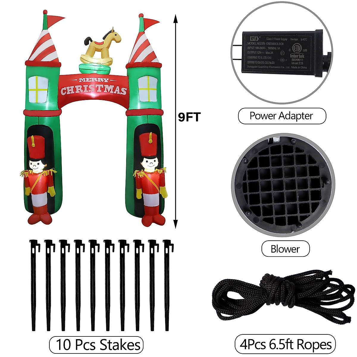 DR.DUDU 9 FT Chritmas Inflatable Arch with Soldier, Merry Christmas Archway Castle Inflatable, Blow Up Decor with Built-in LED Lights, Christmas Outdoor Decor for Yard Garden Lawn Xmas Holiday Party