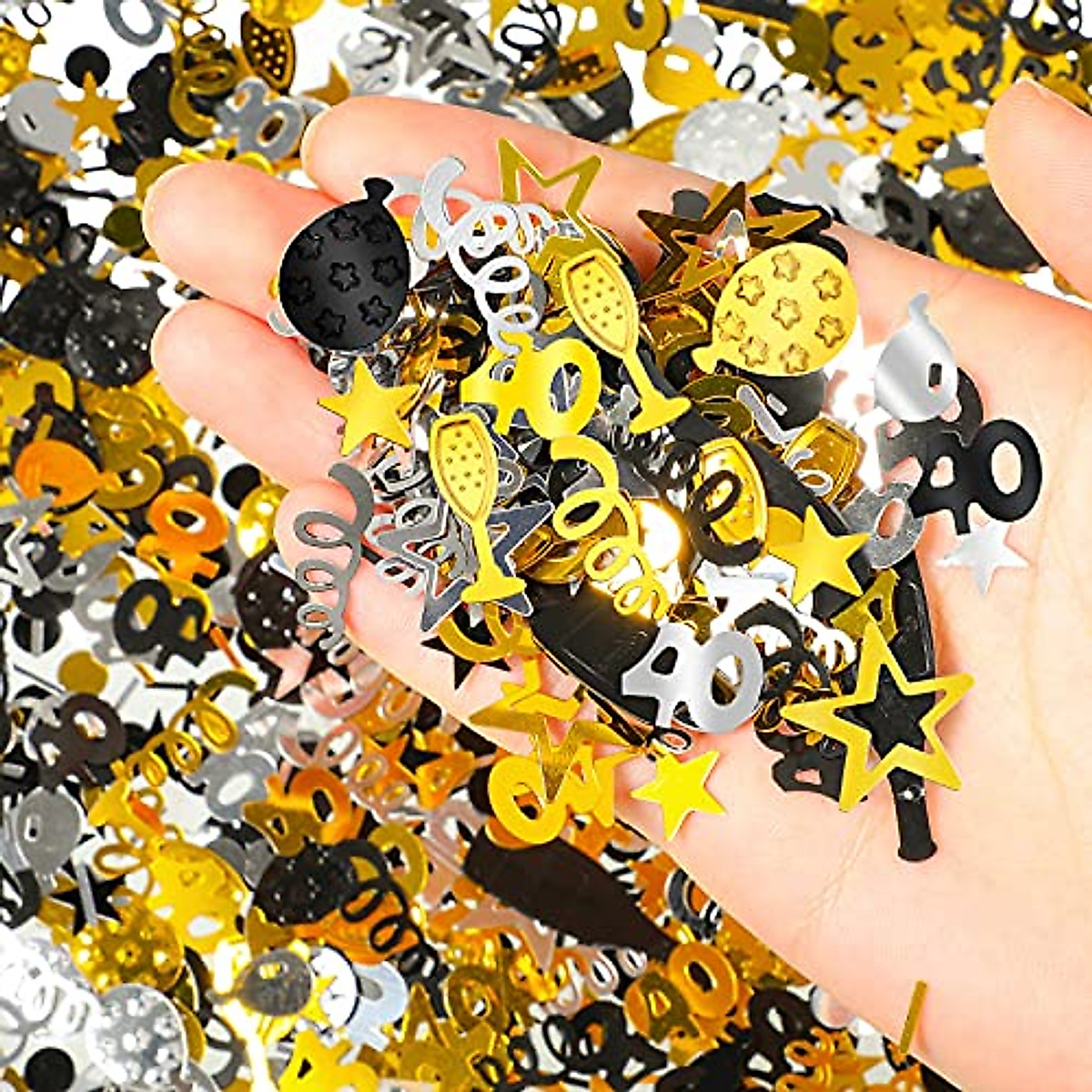 3000 Pieces Birthday Confetti Glitter Number Birthday Decorations Anniversary Metallic Foil Table Glitter Confetti Confetti Party Supplies for Birthday Anniversary (40th Style)