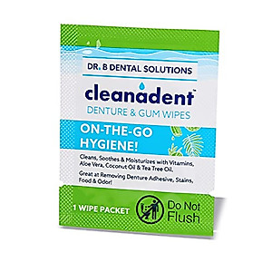 Dr. B Dental Solutions Cleanadent Dental Wipes, Denture Cleaner Removes Adhesives, Food, Stains, and Odor 30 Count Pack of 2