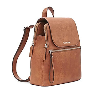 Calvin Klein Women's Reyna Novelty Key Item Flap Backpack, Caramel Mix, One Size