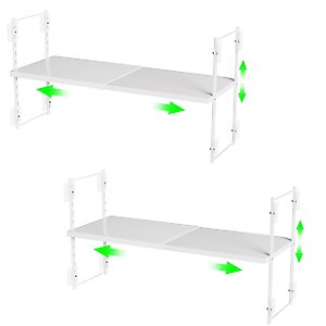 SOFRON Expandable Closet Pantry Shelves, Adjustable Kitchen Cabinet Shelf, Screws or Adhesives Mounting Height Customizable, Perforated 2 Pack