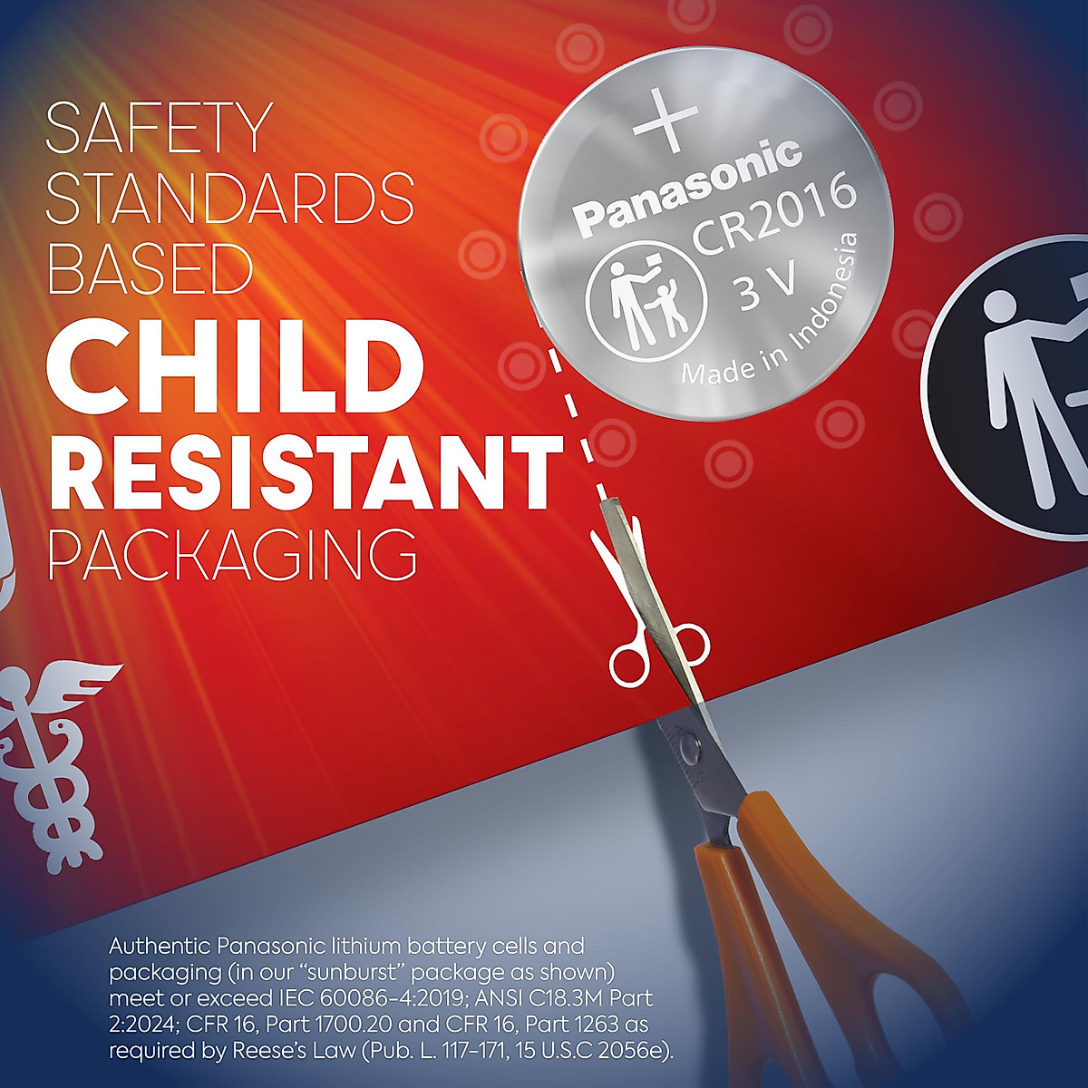 Panasonic CR2016 3.0 Volt Long Lasting Lithium Coin Cell Batteries in Child Resistant, Standards Based Packaging, 2-Battery Pack