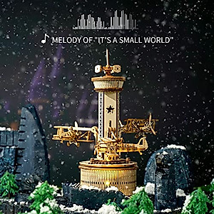 ROBOTIME 3D Wooden Puzzles for Adults DIY Musical Box Model Kit to Build Self-Assembly Building Kit Airplane-Control Tower