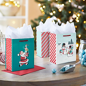 Hallmark 6" Small Vintage Christmas Gift Bag Bundle (6 Bags: Retro Santa, Snowmen, Red, Green and White Stripes) for Gift Cards, Party Favors, Treat Bags, Teacher Presents