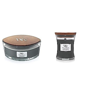 WoodWick Ellipse Scented Candle, Evening Bonfire, 16oz | Up to 50 Hours Burn Time, Gray & Evening Bonfire Medium Hourglass Candle, 9.7 oz.