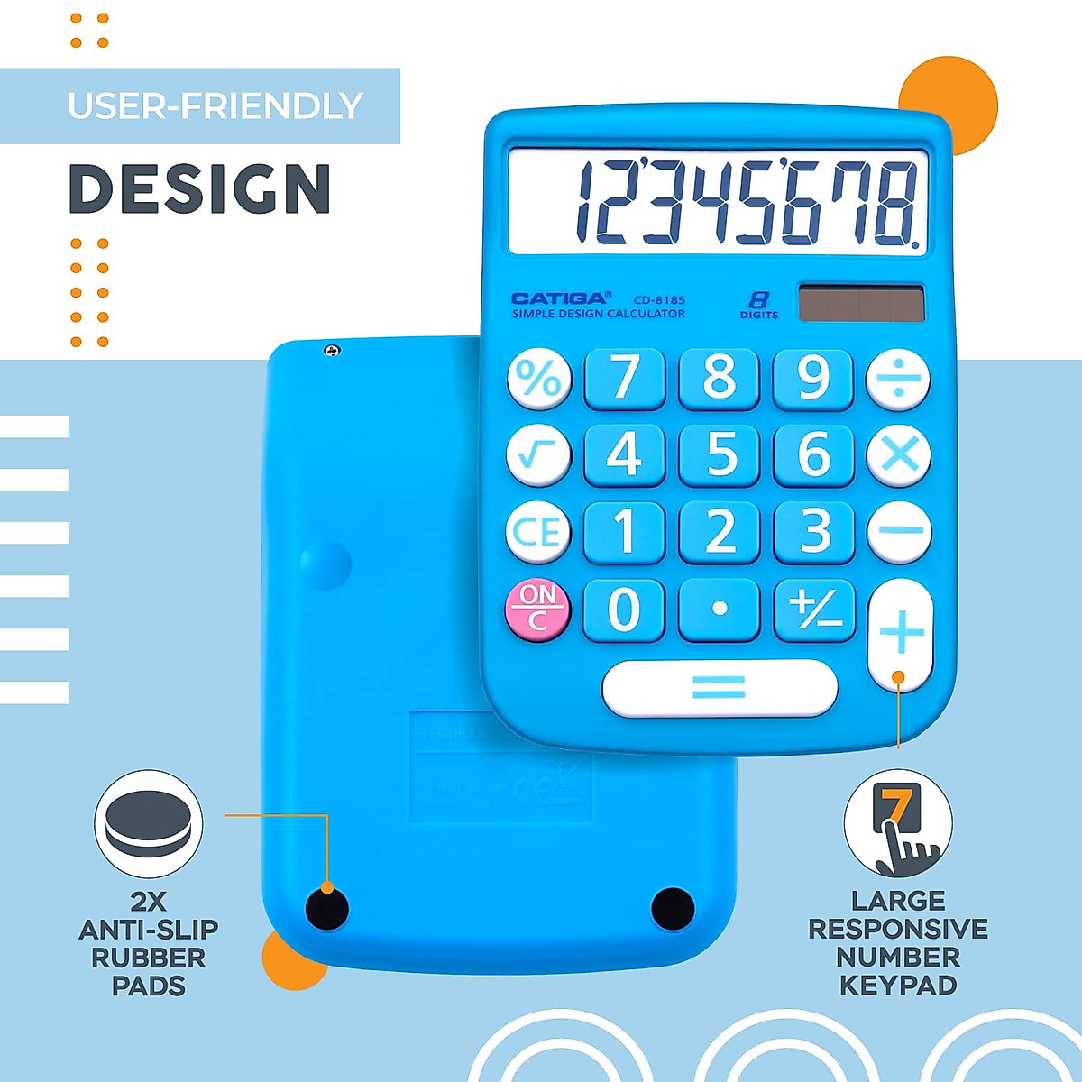 CATIGA Desktop Calculator 8 Digit with Solar Power and LCD Display, Big Buttons, for Home, Office, School, Class and Business, 4 Function Small Basic Calculators for Desk, CD-8185