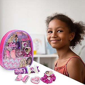 Barbie - Townley Girl Backpack Cosmetic Makeup Gift Bag Set includes Hair Accessories and Printed PVC Back-pack for Kids Girls, Ages 3+ perfect for Parties, Sleepovers and Makeovers