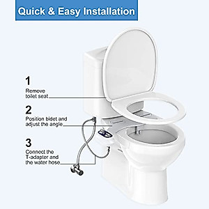 Veken Bidet Attachment for Toilet, Non-Electric Self-Cleaning Dual Nozzle (Feminine/Bidet Wash) Toilet Bidet, Fresh Cold Water Sprayer Bidets for Existing Toilets with Adjustable Pressure Control