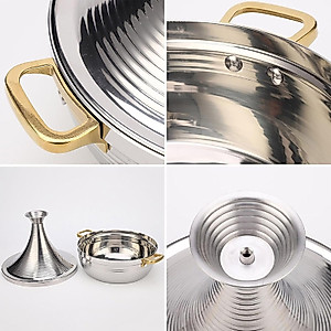 GFHVDC 304 Stainless Steel Moroccan Tagine Pot, Non Stick Moroccan Cooking Pot with 2 Handles, Large Moroccan Cooker Handmade Tagine Pot with Cone-Shaped Lid,Silver,29cm