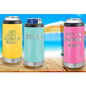 Personalized Stainless Steel Engraved Insulated Beverage Holder Customized Can Cooler with Custom Name Text – Wedding, Birthday, Corporate Gift (Light Purple, Slim)