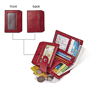 BOSTANTEN Women Leather Wallet RFID Blocking Small Bifold Zipper Pocket Wallet Card Case Red and Yellow Bundle