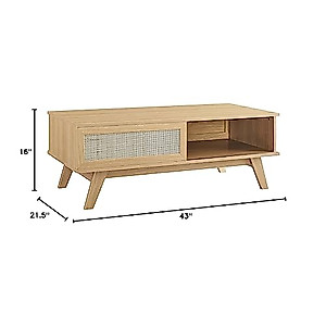 Modway Soma 43" Rattan Coffee Table, Oak