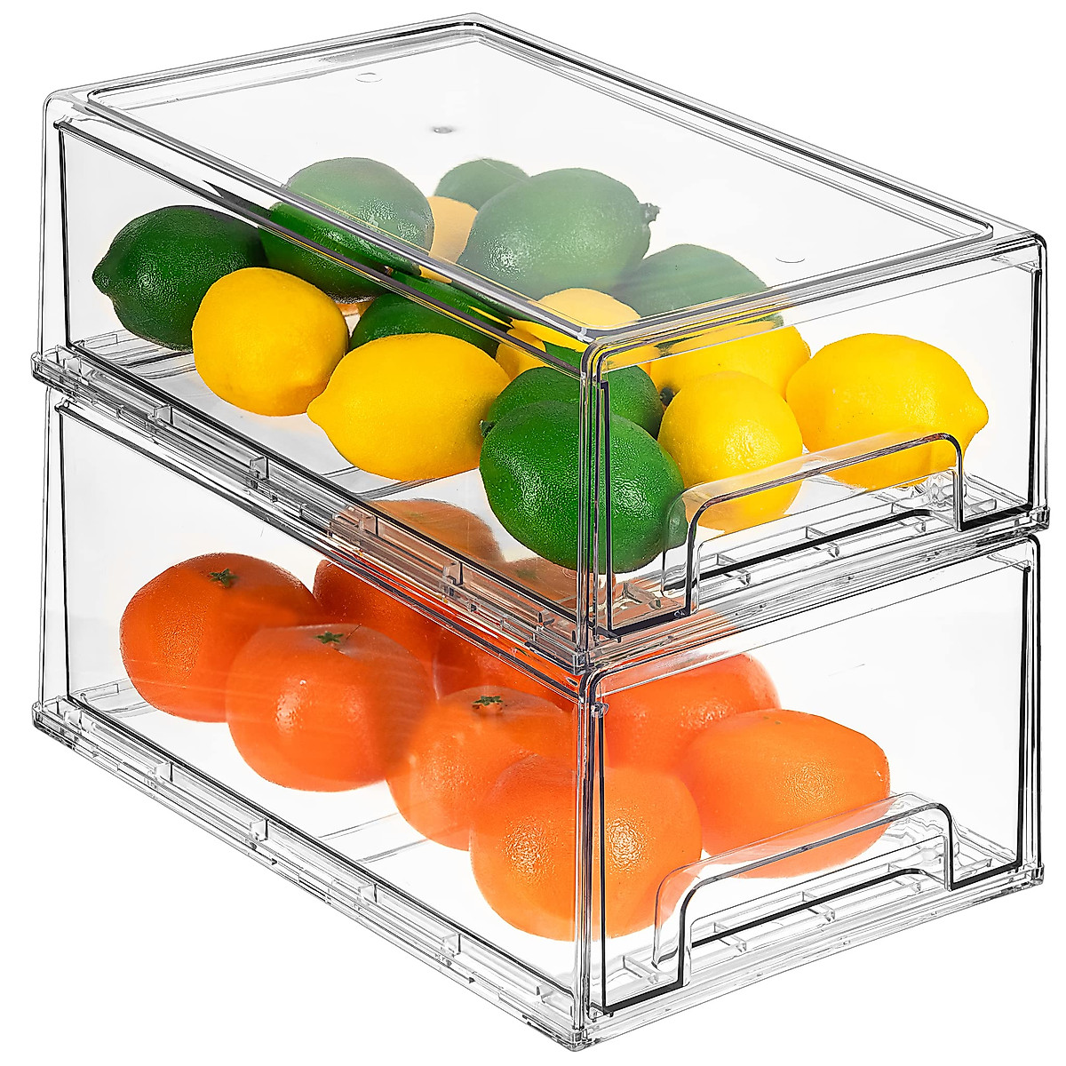 Sorbus Clear Stackable Fridge Drawer Bins - Pull Out Refrigerator Organizer Containers for Kitchen Storage (4 Pack | Medium)