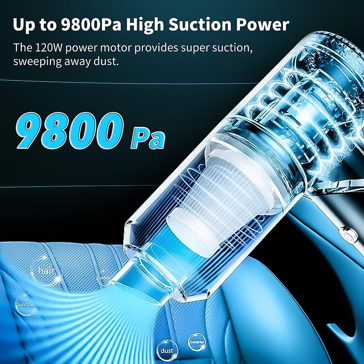 LIINCCRA Car Vacuum Cleaner, High Power 9800Pa/150W Handheld Cleaner, Cordless Rechargeable Car Vacuum Portable for Car, Mini Vacuum Cleaner for Home and Office