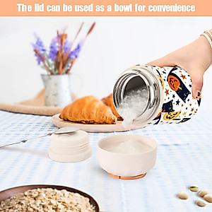 JUNZAN Halloween Cats Pumpkins Kids Womens Insulated Food Jar Container with Spoon 17oz/500ml Containers To Keep Food Hot Stainless Steel Vacuum Portable Thermal Containers for Short Travel