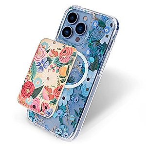 Rifle Paper Co. Magnetic Card Holder - Smooth Vegan Leather MagSafe Wallet [Holds up to 3 Cards] - Slim Detachable iPhone Wallet for iPhone 14 Pro Max/ 13 Pro Max/ 12 Pro Max - Garden Party Blush