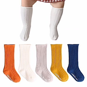 Yenzat Baby Toddler Knee High Non Skid Socks Grip Girls Boys Long Stockings Anti Slip 18-36 Months 5 Pairs