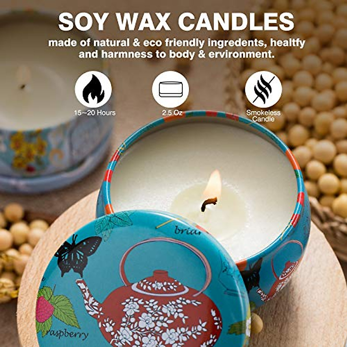 Howemon Scented Candles Gift Set, Natural Soy Wax Portable Travel Tin Candles Women Gift with Strongly Fragrance Essential Oils for Stress Relief and Aromatherapy - 16 Pack
